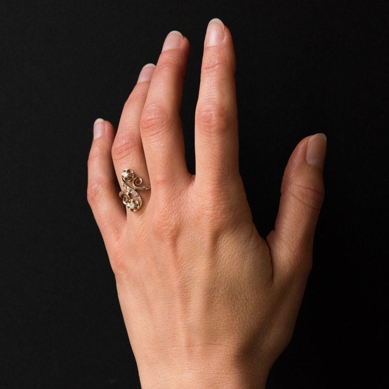 1900s French Art Nouveau Antique Diamond Two Gold S-Shaped Ring at ...