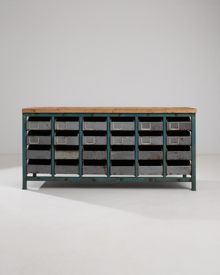 1900s French Metal Work Table with Wooden Top For Sale at 1stDibs