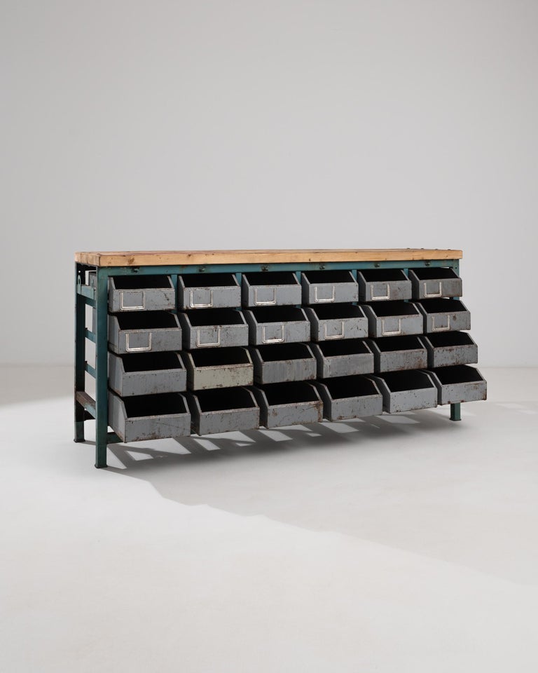 1900s French Metal Work Table with Wooden Top For Sale at 1stDibs