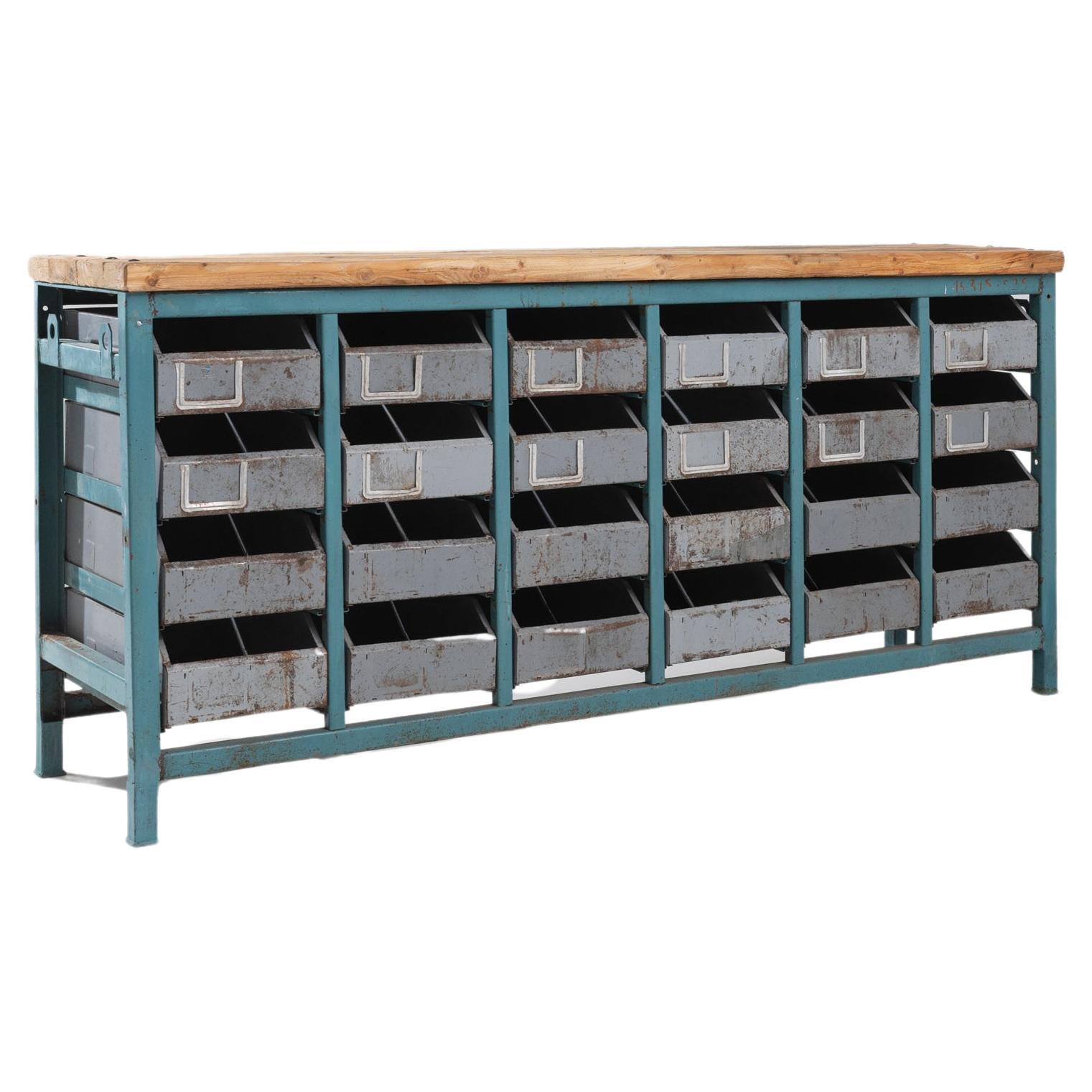 1900s French Metal Work Table with Wooden Top at 1stDibs