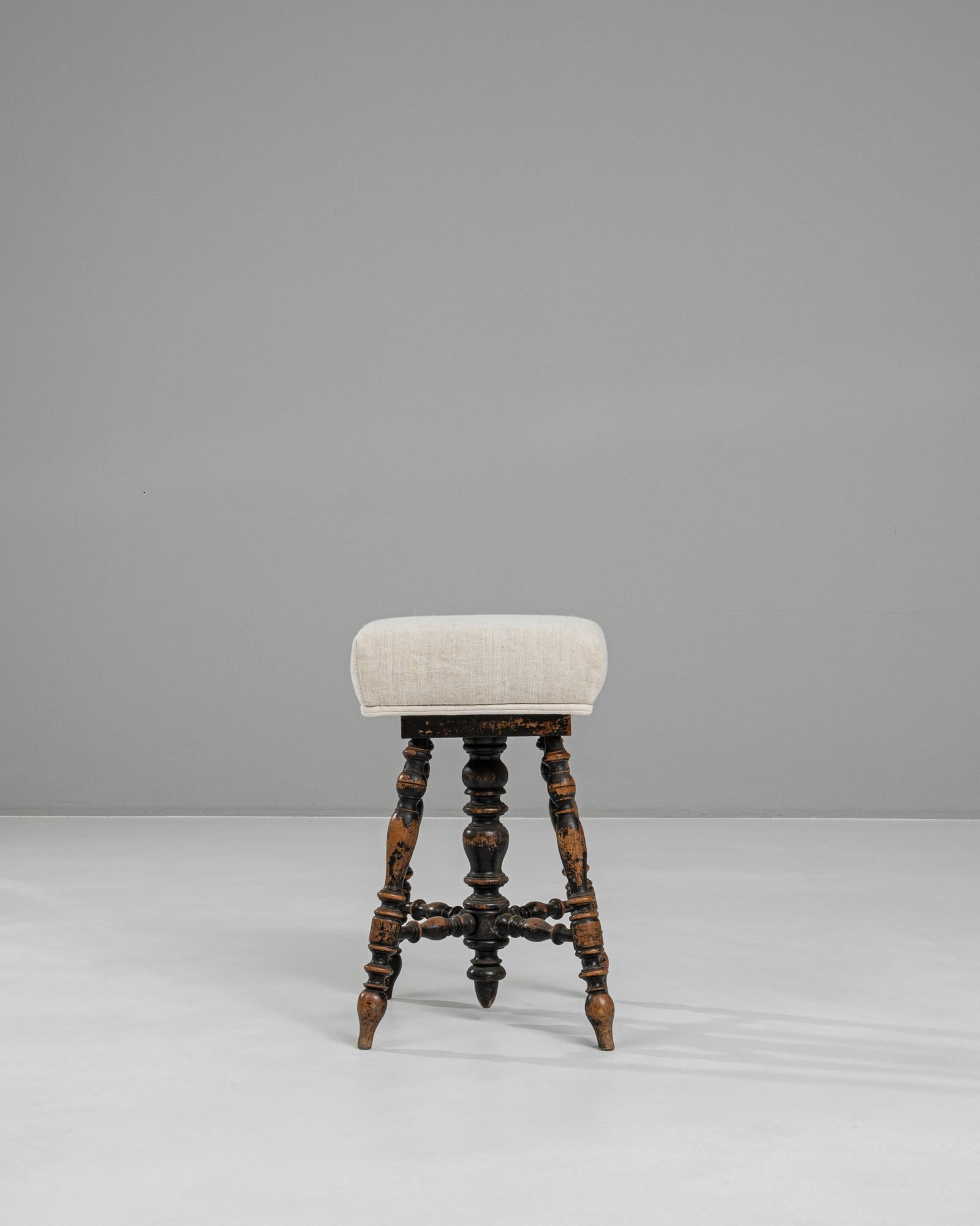 1900s French Upholstered Rotary Stool For Sale at 1stDibs