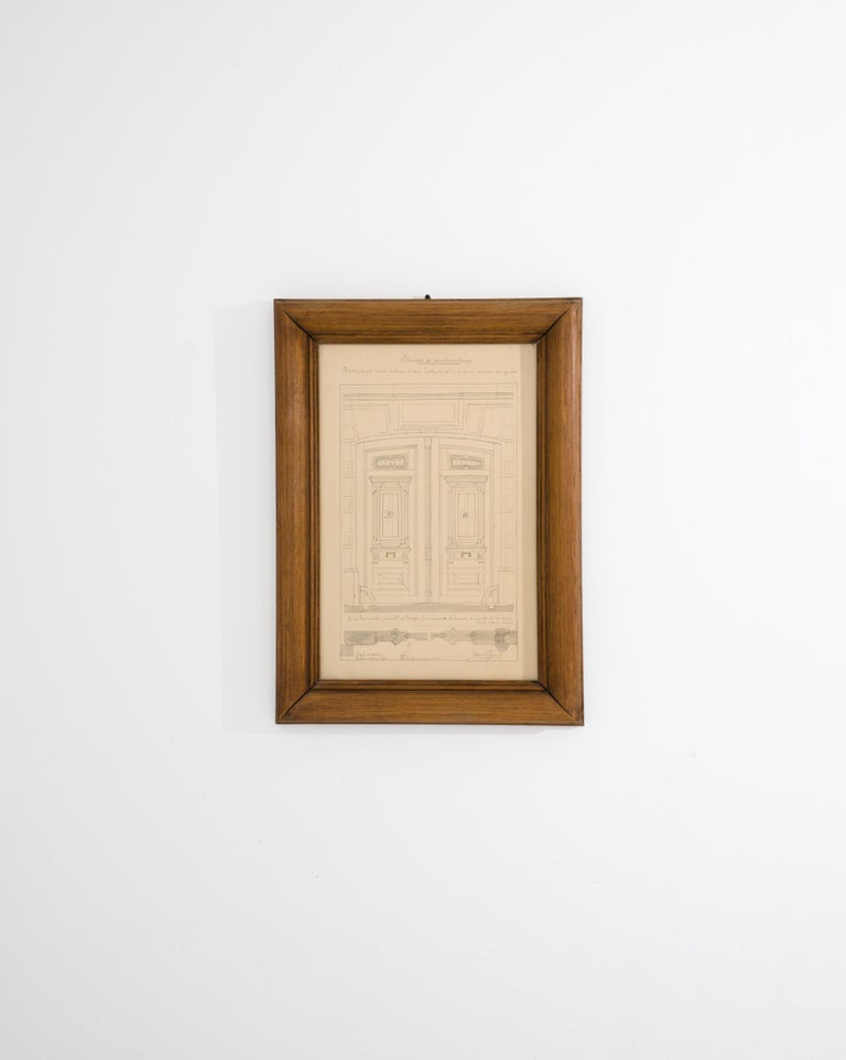 1900s French Wooden Framed Architectural Drawing For Sale at 1stDibs