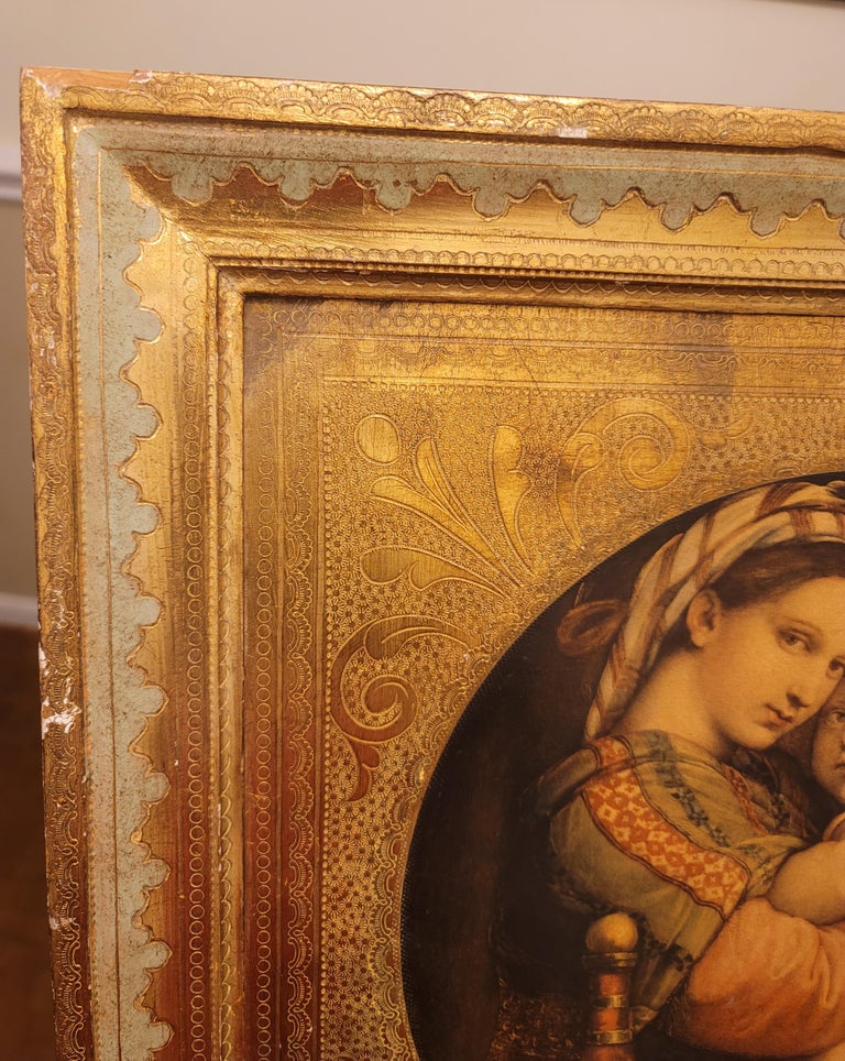 1900s, Gilt Framed Madonna of the Chair Painting Print on Wood For Sale ...