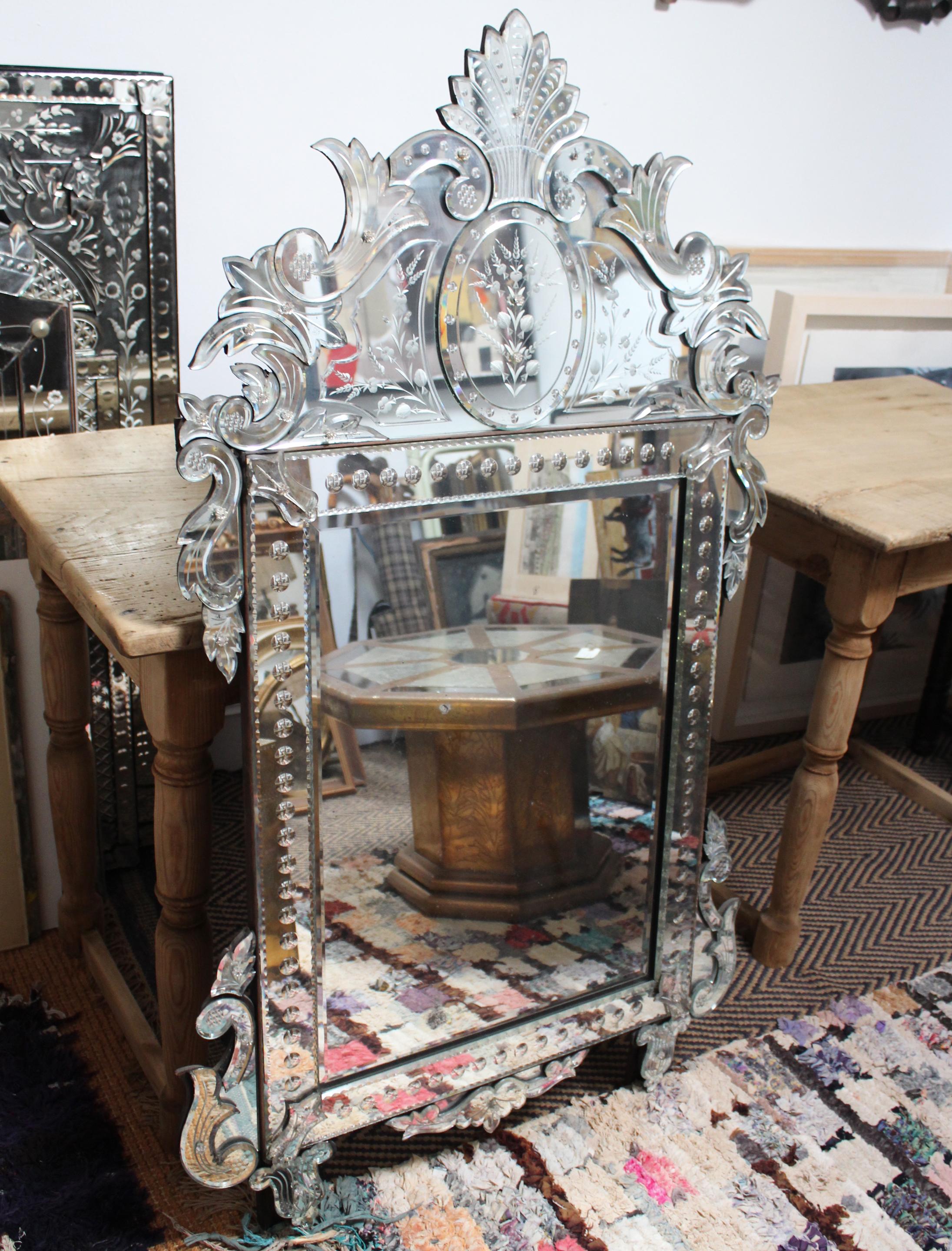 1900s Handcrafted Venetian Mirror with Floral Motifs at 1stDibs