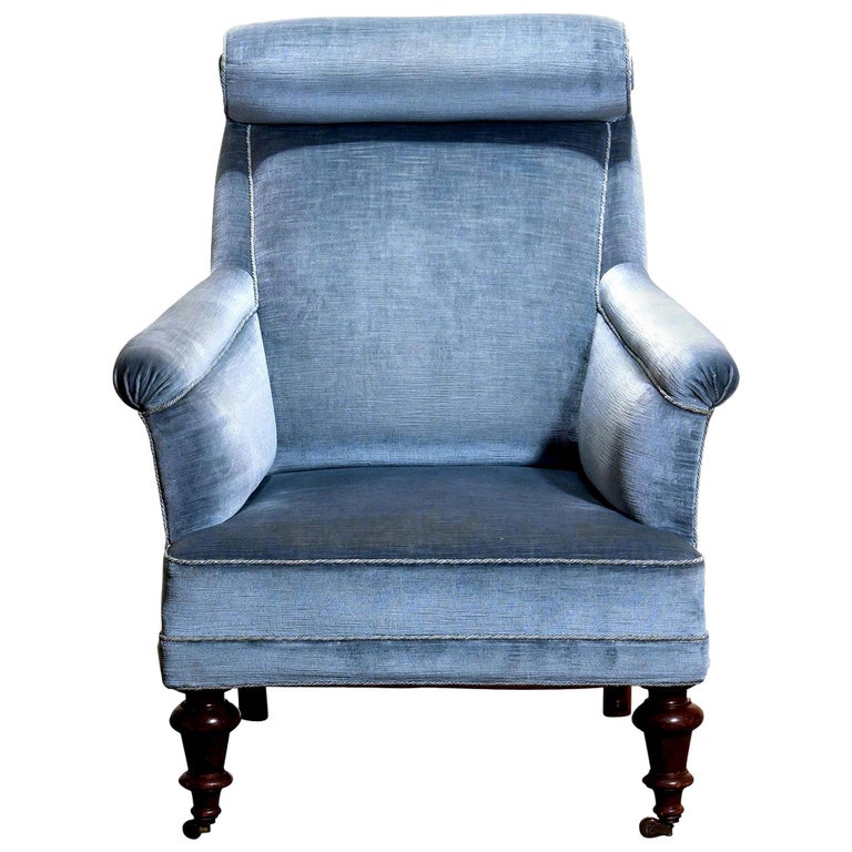 1900s, Ice Blue Velvet Dorothy Draper Style Bergère Lounge Club Chair ...