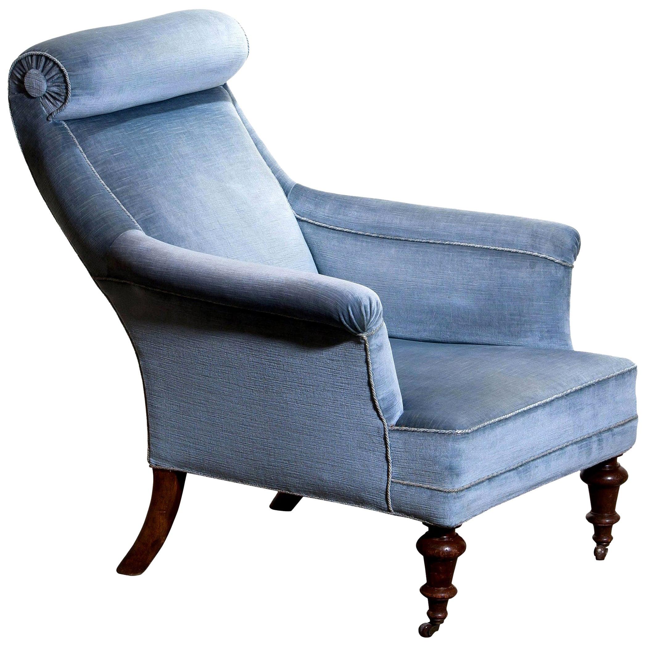 1900s, Ice Blue Velvet Dorothy Draper Style Bergère Lounge Club Chair ...