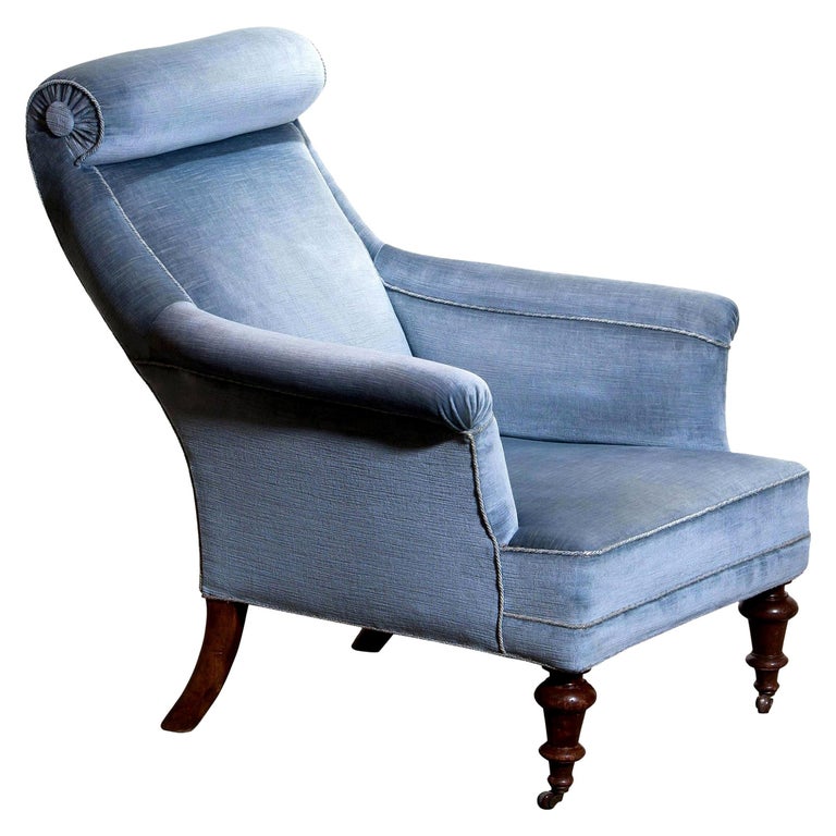 1900s, Ice Blue Velvet Dorothy Draper Style Bergère Lounge Club Chair ...