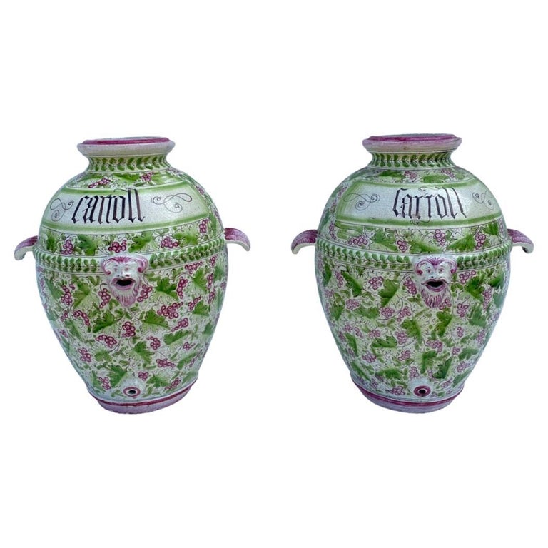 1900s Italian Glazed Hand Painted Jars For Sale at 1stDibs