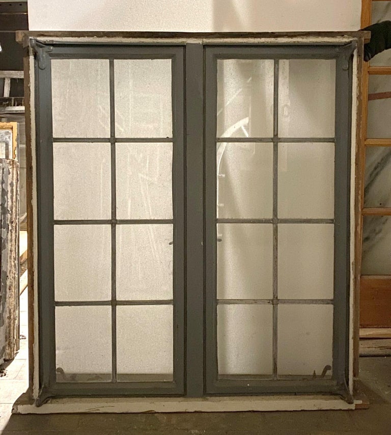 1900s Leaded Glass Tudor Encasement Double Windows 8 Panes Each For ...