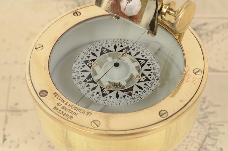 1900s Magnetic Compass Signed Kelvin and Hughes Ltd Gt Britain Nautical ...