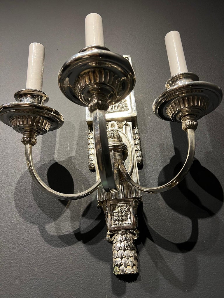 1900s Neoclassical Silver Plated Sconces For Sale at 1stDibs