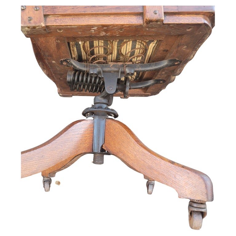 1900s Oak and Leather Bankers Swivel Tilt Office Chair Springs Seat For ...