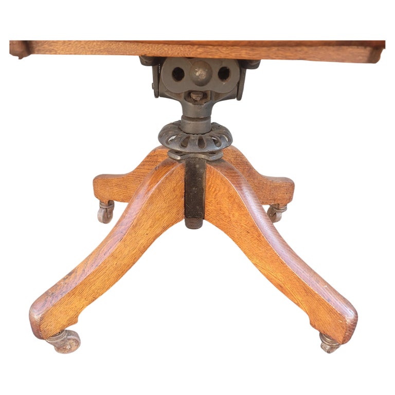 1900s Oak and Leather Bankers Swivel Tilt Office Chair Springs Seat For ...