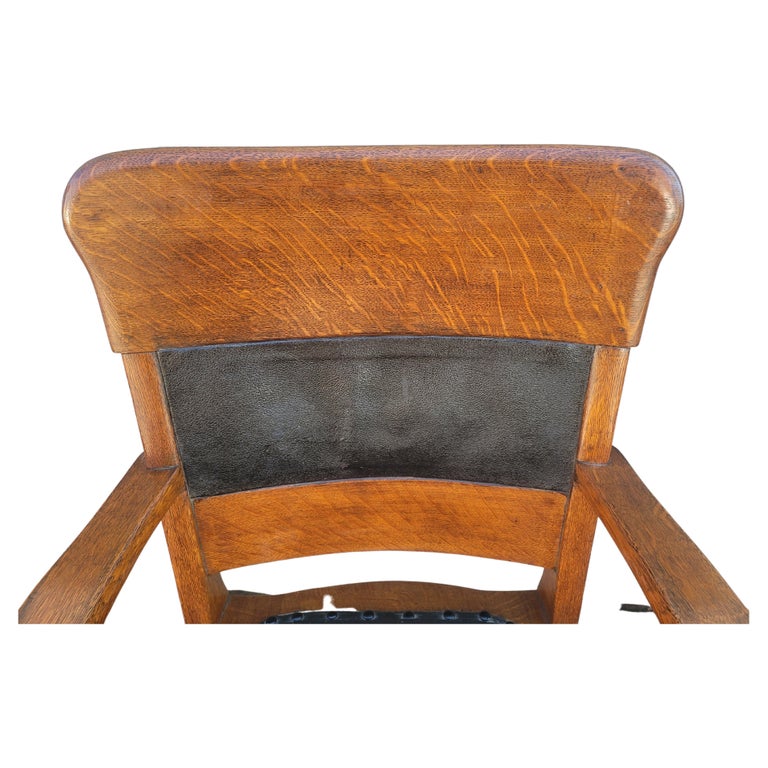 1900s Oak and Leather Bankers Swivel Tilt Office Chair Springs Seat For ...