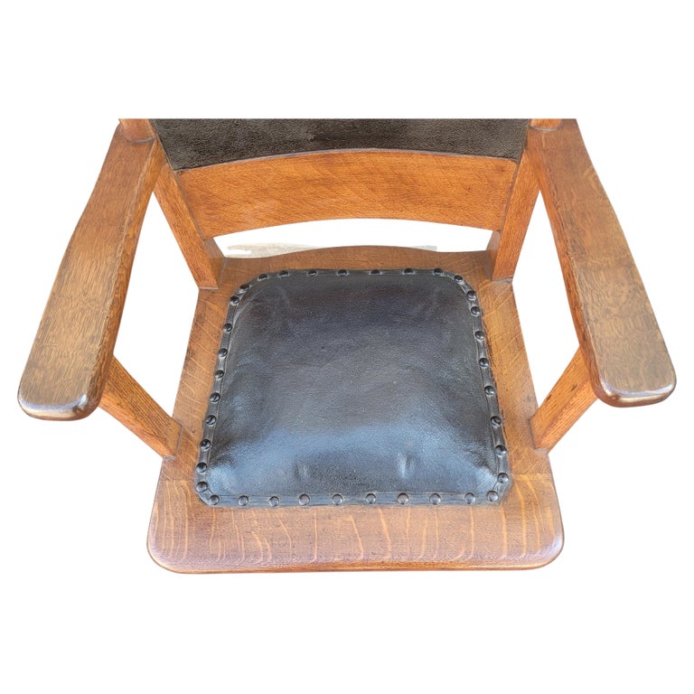 1900s Oak and Leather Bankers Swivel Tilt Office Chair Springs Seat For ...