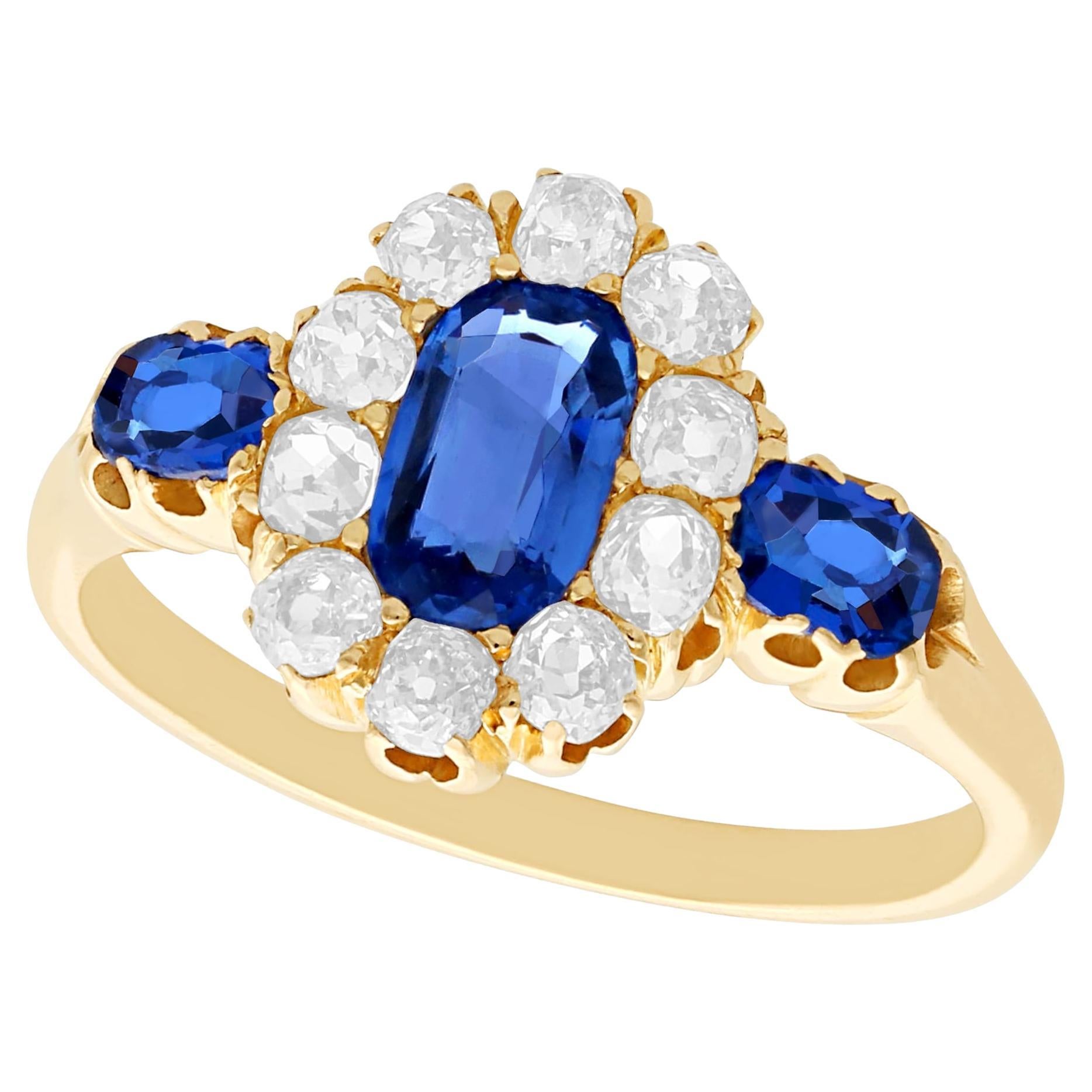 1900s Antique Sapphire and Diamond Yellow Gold Cocktail Ring at 1stDibs