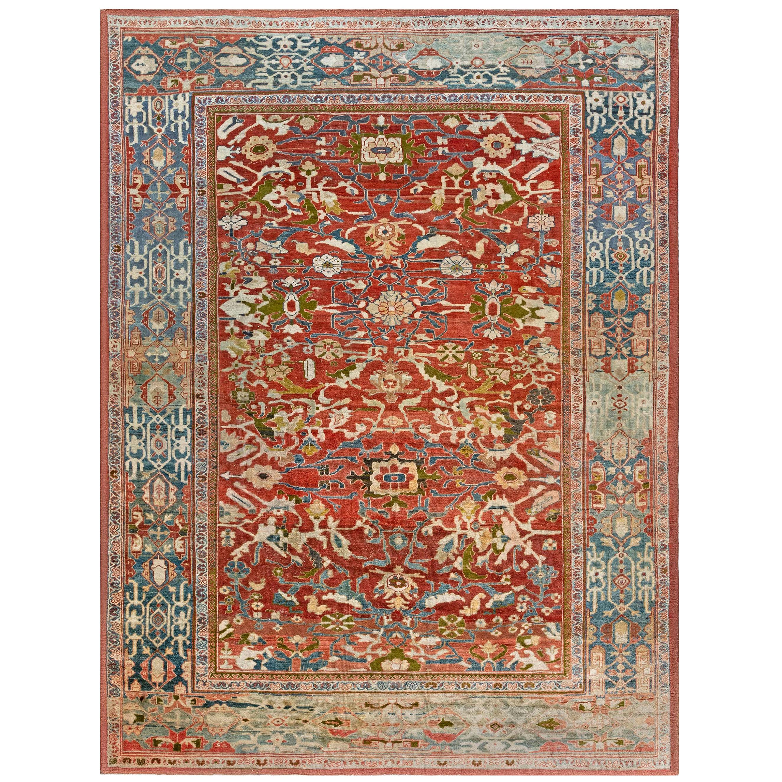Antique Sultanabad Red and Blue Wool For Sale at 1stDibs