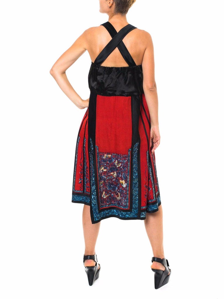 Edwardian QUING DYNASTY Red and Black Silk Hand Embroidered Chinese ...