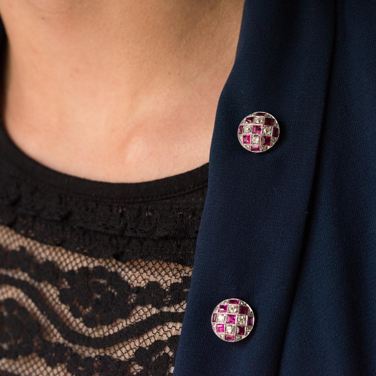 1900s Ruby Diamond Yellow Gold Jabot Pin For Sale at 1stDibs