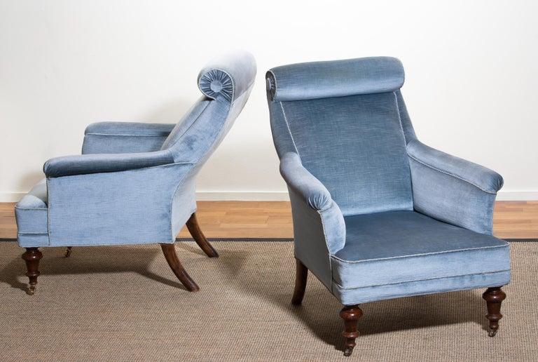 1900s Set of Two Ice Blue Velvet Dorothy Draper Style Bergère Club ...