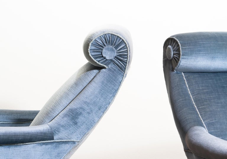 1900s Set of Two Ice Blue Velvet Dorothy Draper Style Bergère Club ...