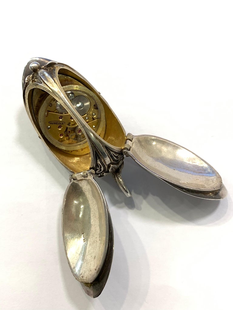 1900s Silver English Antique Flower Bud Watch Locket at 1stDibs
