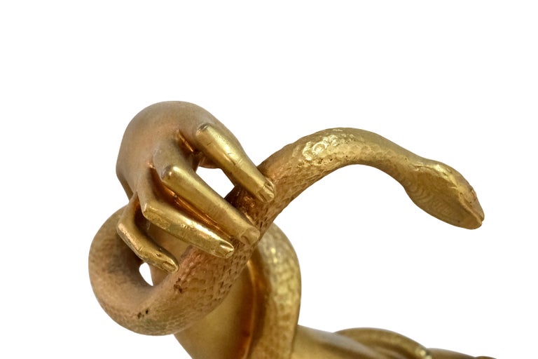 1900's Snake Charming Lady French Art Nouveau Fire-Gilt Bronze by a ...