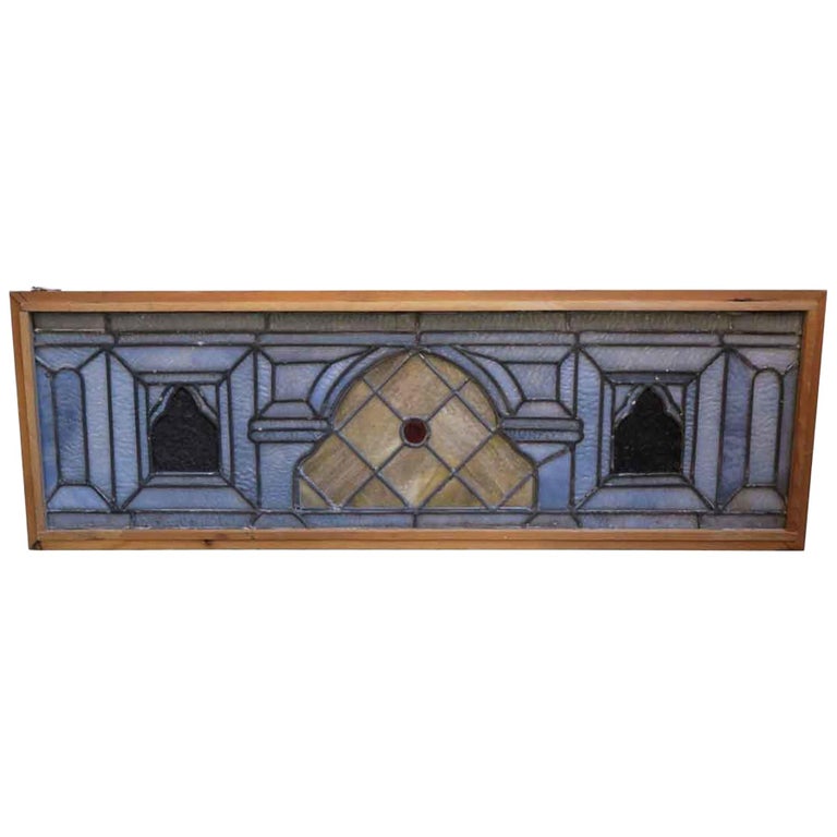 1900s Stained Glass Window with Red Jewel in New Wood Frame For Sale at ...