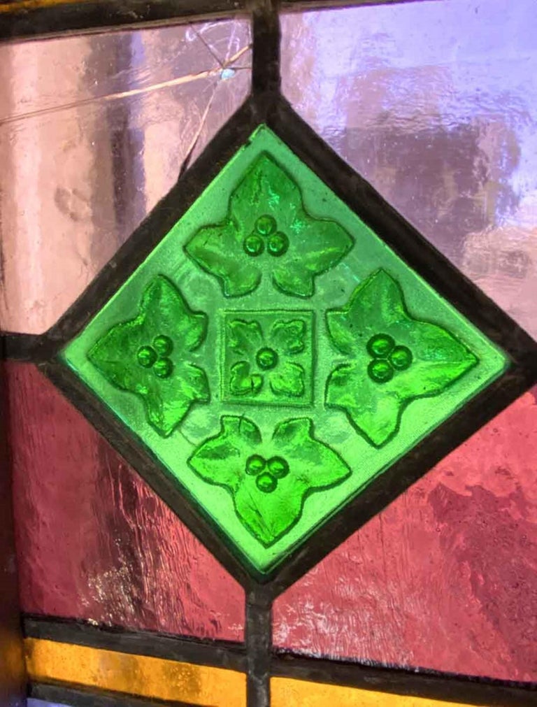 1900s Tall Victorian Stained Glass Window with 61 Round Color Jewels ...