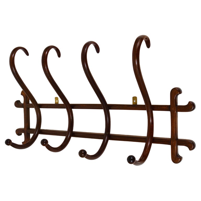 1900s Thonet Art Nouveau Secession Bentwood Wall Coat Rack with four ...