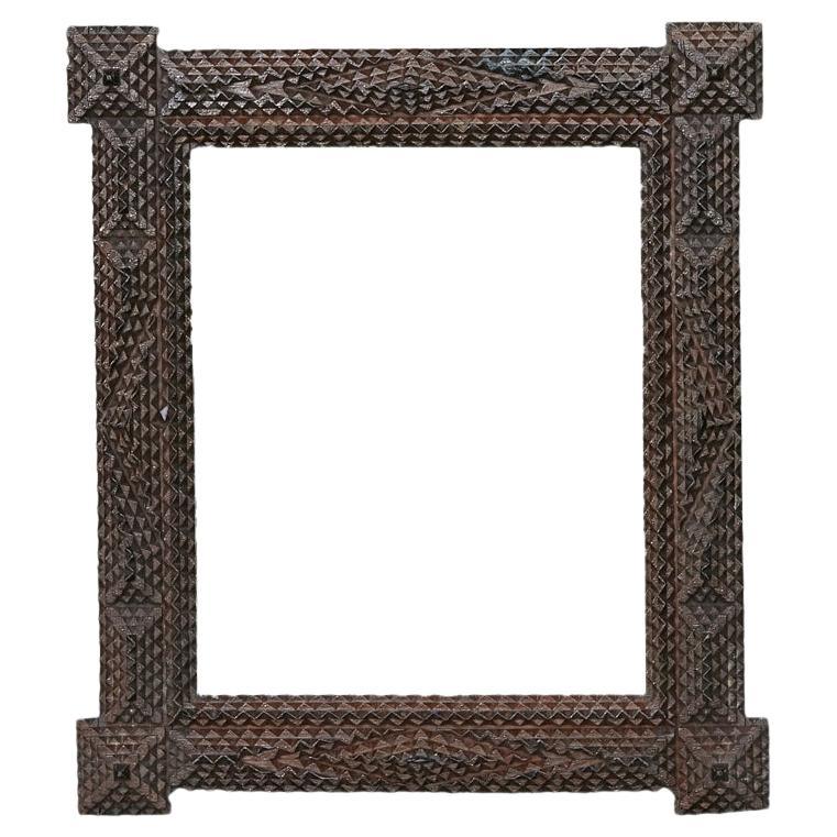 Turn of the Century French Carved Tramp Art Mirror with Geometric ...