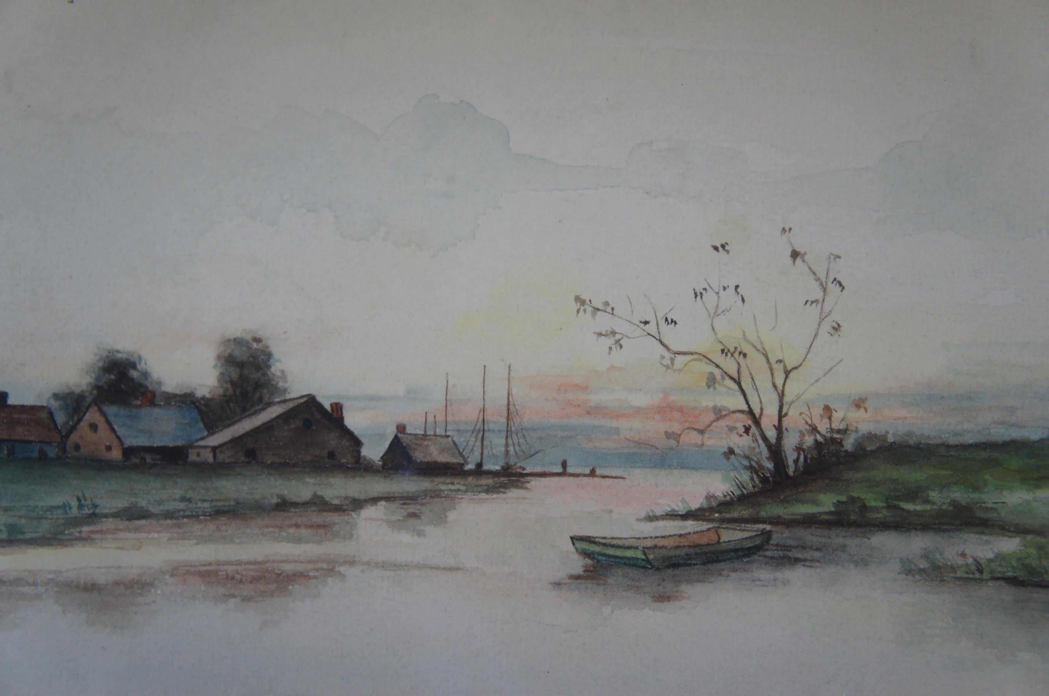 1901 Antique Anna Mason Watercolor Landscape Painting Farmhouse Country ...