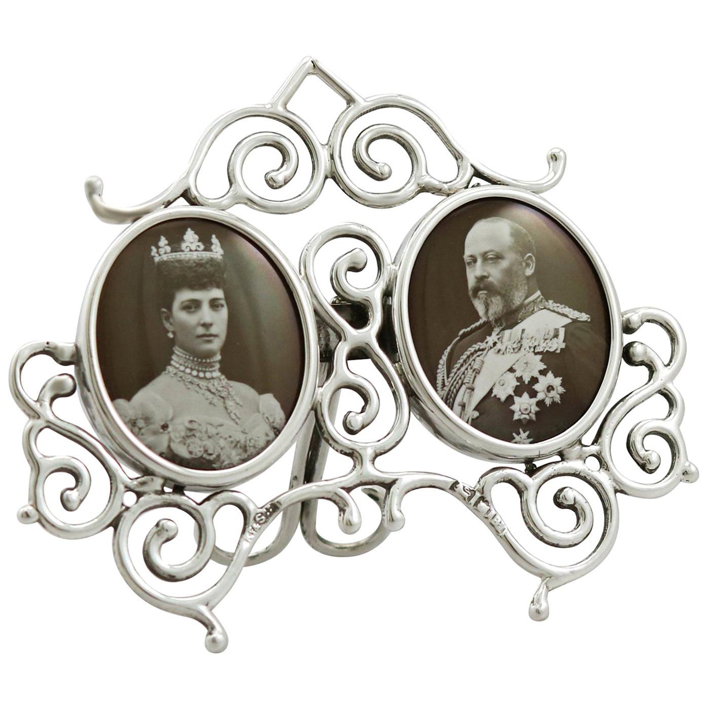 1901 Antique Edwardian Sterling Silver Double Commemorative Frame For ...