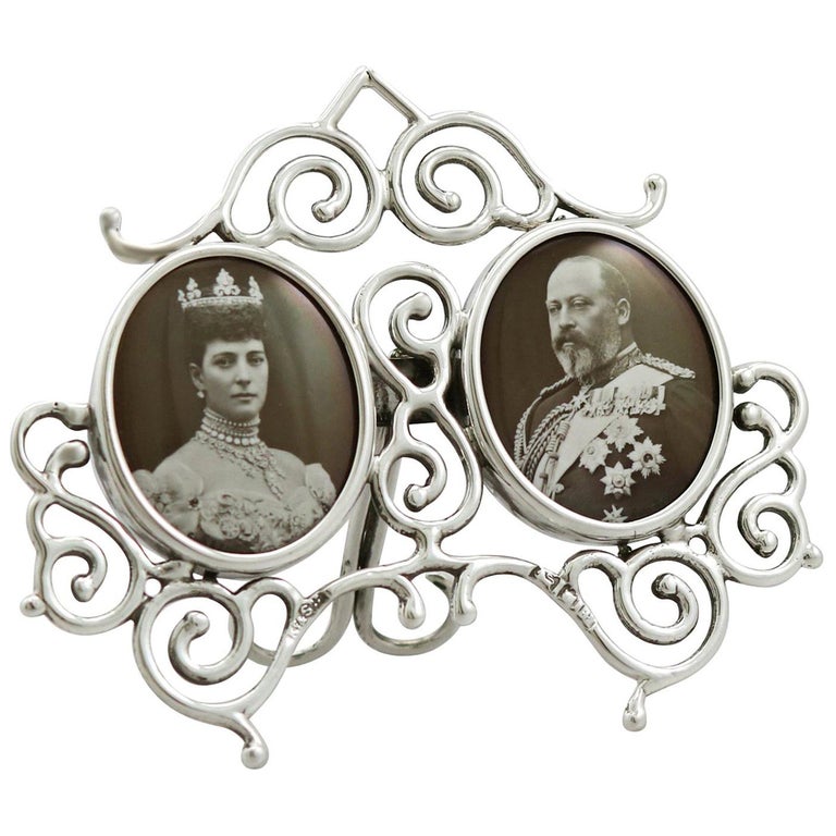 1901 Antique Edwardian Sterling Silver Double Commemorative Frame For ...