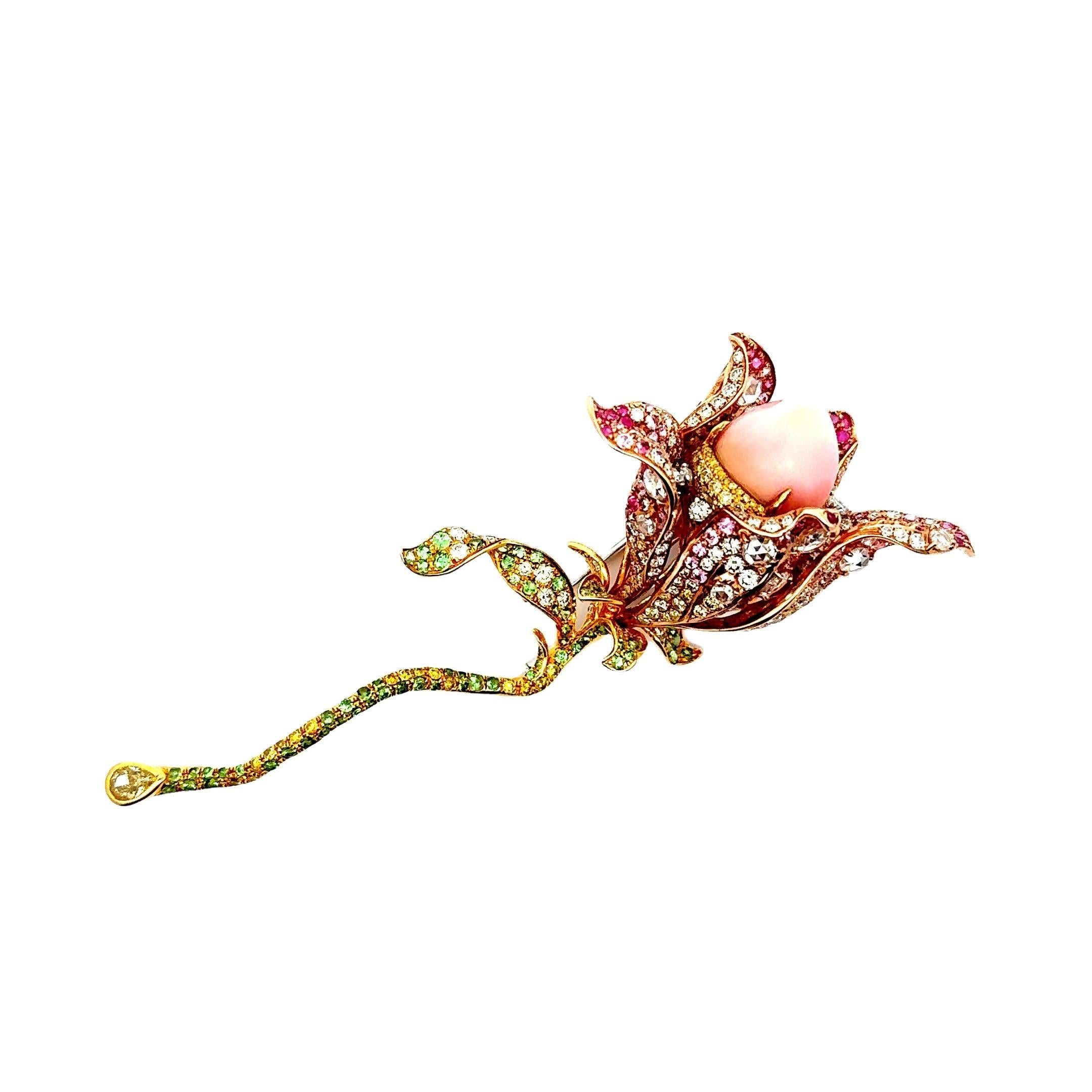 19.01 Carat Conch-Pearl Diamond Sapphire Tsavorite 18k Gold Brooch For ...