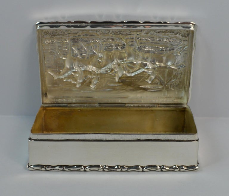1902 Edwardian English Silver Snuff Box with Hunting Scene at 1stDibs