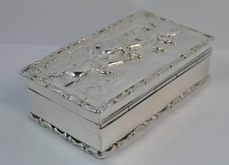1902 Edwardian English Silver Snuff Box with Hunting Scene at 1stDibs