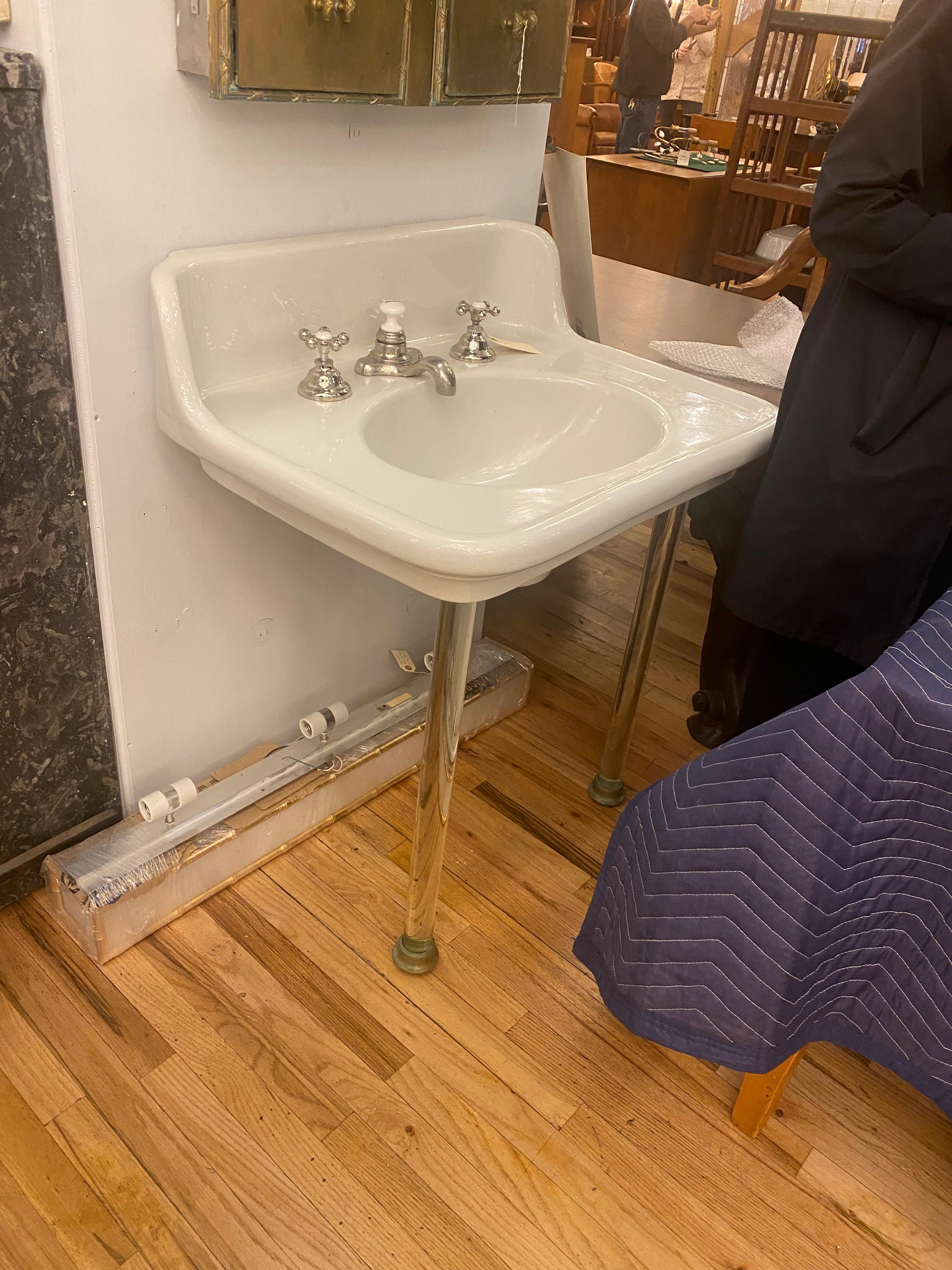 1902 Vitreous China Sink Clear Glass Legs Trenton Pottery For Sale at ...