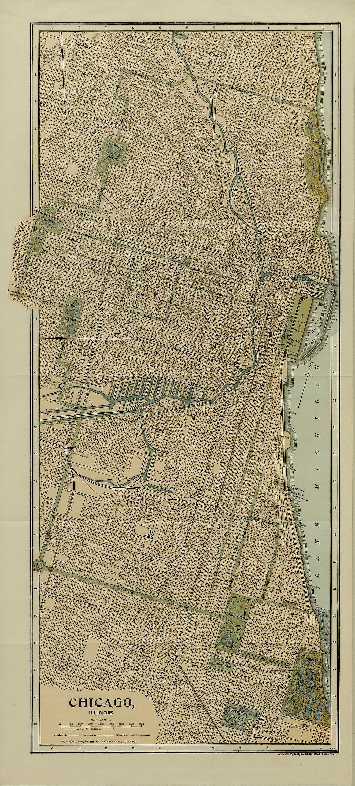 1903 Chicago Street Map by J.M. Matthews Co. at 1stDibs