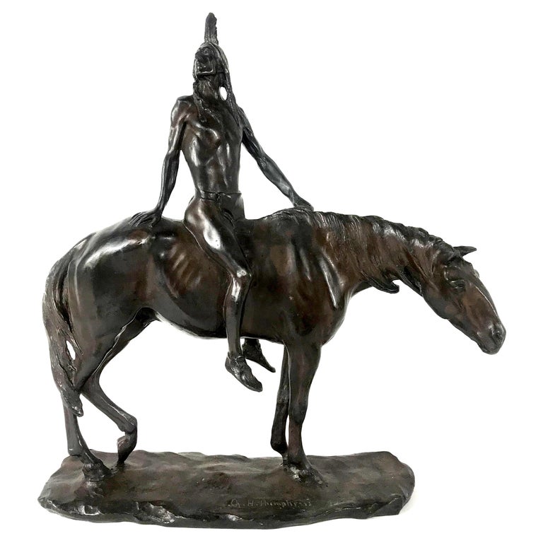1904 Antique Bronze Sculpture Native American on Horseback by Charles ...