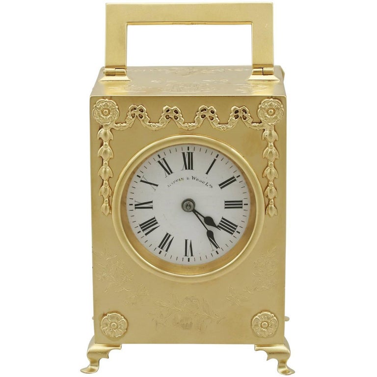1905 Antique Edwardian Sterling Silver Mantel Clock For Sale at 1stdibs