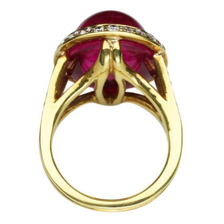 19.06 Carat Intense Red Rubelite and Diamond Gold Ring Estate Fine ...