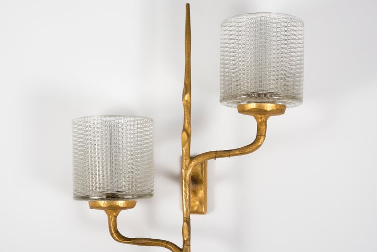 19060's, Golden Bronze Two Arms Wall Light For Sale at 1stDibs