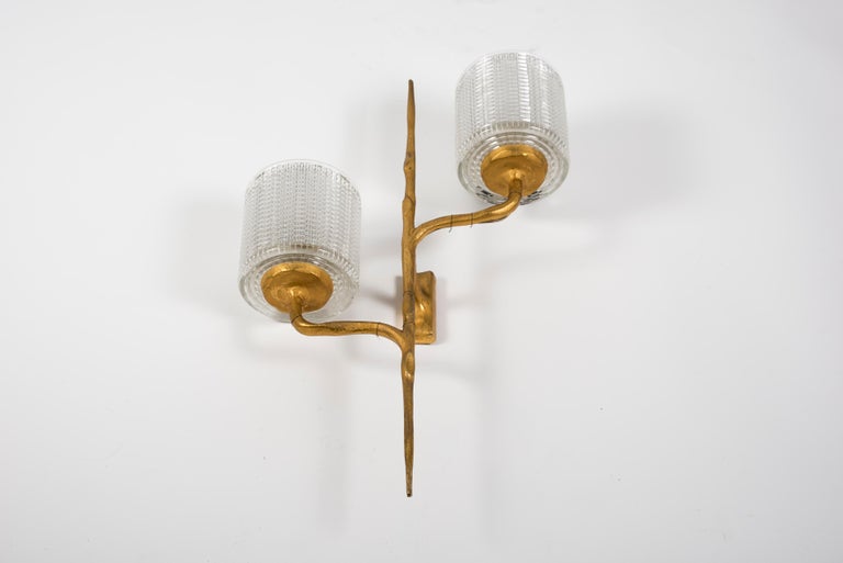 19060's, Golden Bronze Two Arms Wall Light For Sale at 1stDibs