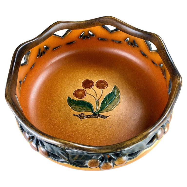 1900's Hand-crafted Danish Art Nouveau Cherry Decorated Bowl by P ...