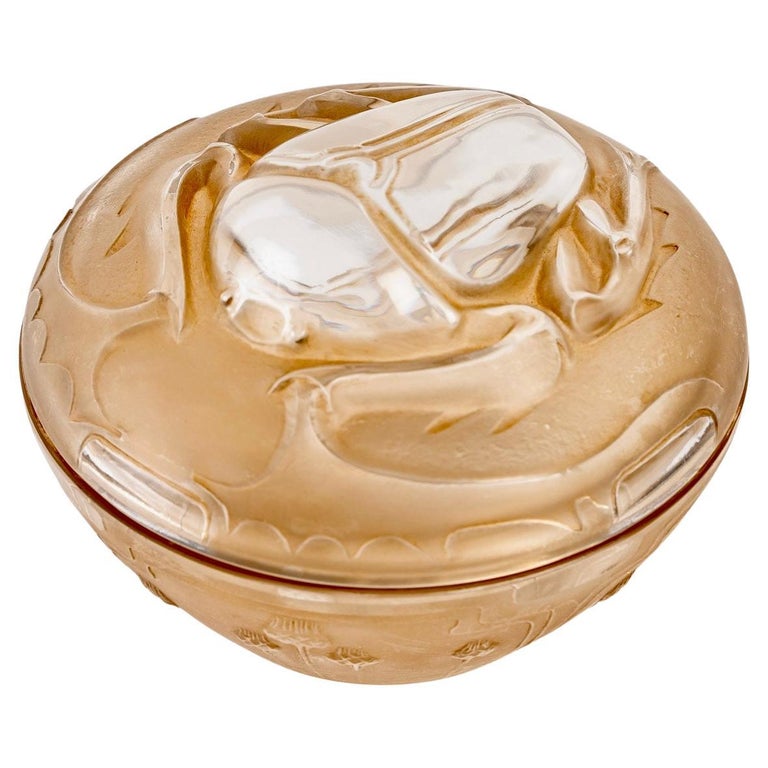 1909 René Lalique - Powder Box Scarabee Beetle Glass Sepia Patina for ...