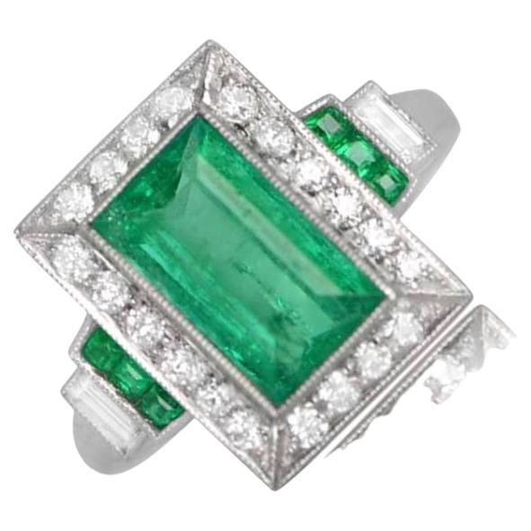 1.15ct Emerald Cut Emerald Engagement Ring, Diamond Halo, Platinum For ...