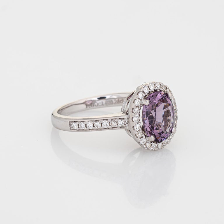 1.90ct Purple Spinel Diamond Ring Gemstone Engagement Estate 18k White Gold For Sale at 1stDibs