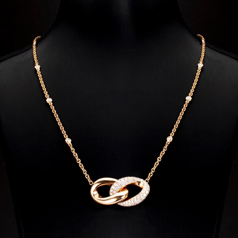 1.91 Carat Diamond 18 Karat Rose Gold Interlocking Loop Pendant ...
