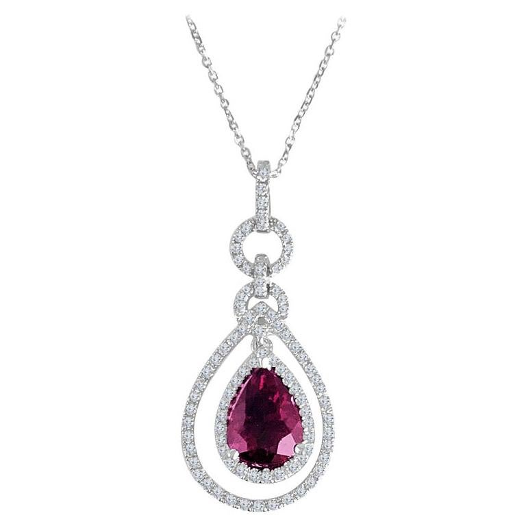 1.91 Carat Pear Shape Raspberry Garnet and Diamond Pendant For Sale at ...